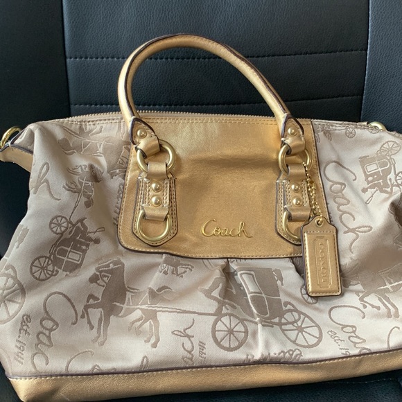 Coach | Bags | Coach Ashley Horse And Carriage Tote Gold And Brown ...